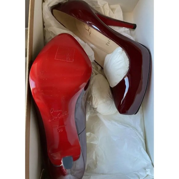 Christian Louboutin | Shoes | Christian Louboutin 36 555 Rolando Red Burgundy Patent Leather ...